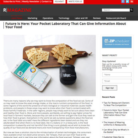 Tellspec food scanner and diet sensor: the door to new consumption ...